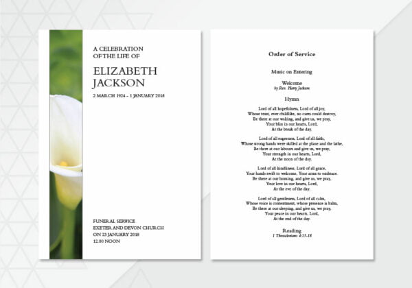 Lily Template Order of Service | Exeter, Devon | QuickPrint