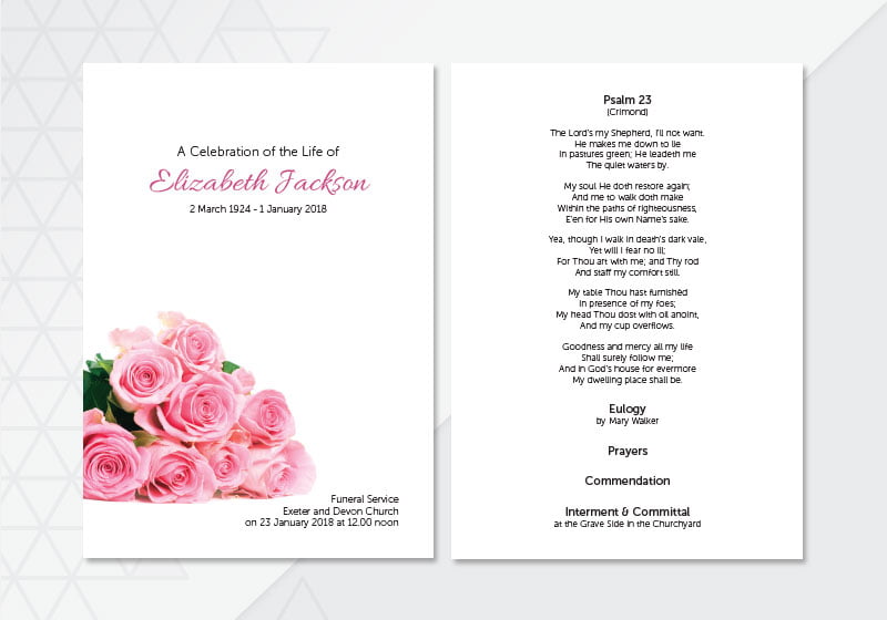 Roses Template Order of Service | Exeter, Devon | QuickPrint