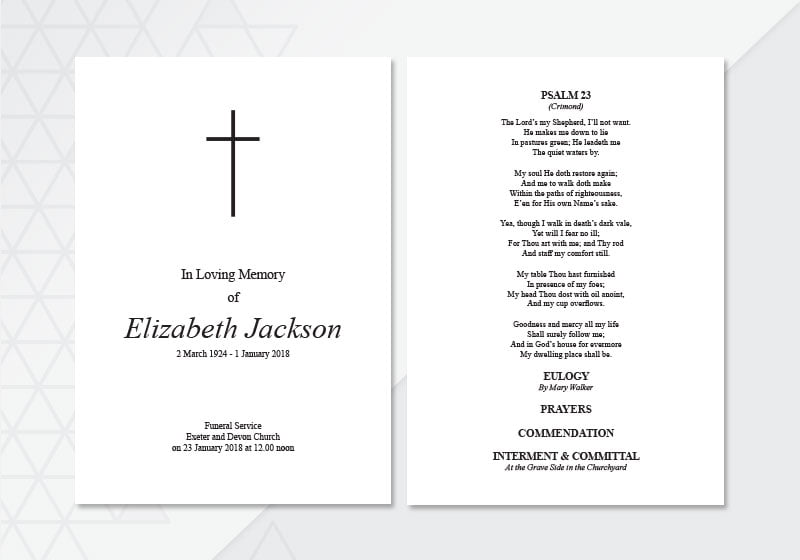 Traditional Template Order of Service | Exeter, Devon | QuickPrint